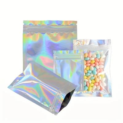 China Holographic Laser Resealable Ziplock Bags Small Business Mylar Packaging Plastic Pouches for sale