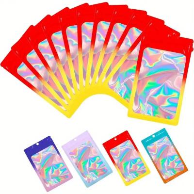 China Custom Gravure Printing 3.5g Small Plastic Clear Silver Holographic Mylar Stand Style Reusable Food Packaging Zipper Pouch Bags for sale