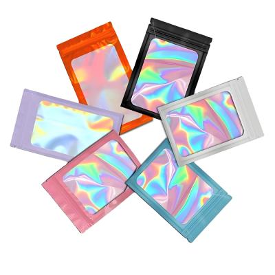 China Resealable Holographic Mylar Bags Small Packaging Pouch Plastic Ziplock Bag with Window for Small Accessories Jewelry Bag for sale