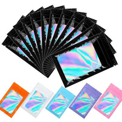 China Wholesale Small Holographic Plastic Baggies Clear Pouch Hologram Ziplock Bag Zipper Pouch Mylar Bag for sale