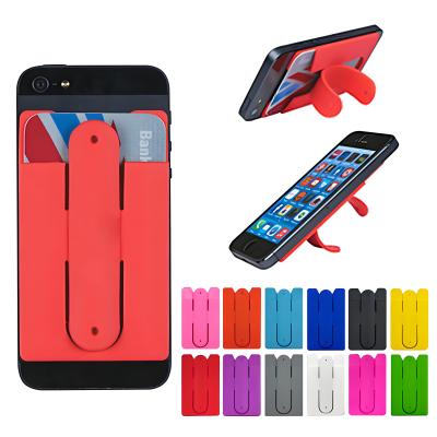 China Custom Adhesive Card Sleeve Flexible Silicone Sticker on Phone Back Wallet Card Holder with Stand for sale