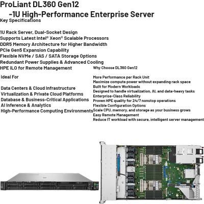 China HPE ProLiant DL360 Gen12 1U Rack Server with Dual Intel Xeon Scalable Processor 32 DDR5 DIMM Slots and 3 Years Warranty for sale