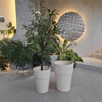 China QG-154 Cream Fiber Clay Planter with Hand-Carved Design - 30 Piece Minimum Order, 30 Day Delivery for sale