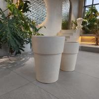 China QG-154 Cream Fiber Clay Planter with Hand-Carved Design - 30 Piece Minimum Order, 30 Day Delivery for sale