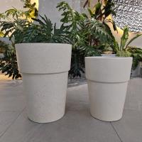 China QG-154 Cream Fiber Clay Planter with Hand-Carved Design - 30 Piece Minimum Order, 30 Day Delivery for sale