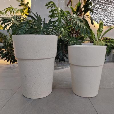 China QG-154 Cream Fiber Clay Planter with Hand-Carved Design - 30 Piece Minimum Order, 30 Day Delivery for sale