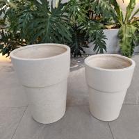 China QG-154 Cream Fiber Clay Planter with Hand-Carved Design - 30 Piece Minimum Order, 30 Day Delivery for sale
