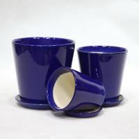 China QUANGUI QG-CM001 Lightweight Blue Ceramic Plant Pots with Drainage - Small Size Indoor Flower Containers for sale
