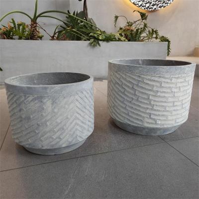 China Fiber Clay Planter Frost Resistant Round Flower Pot 5-6 Years Outdoor Matte Glossy Finish for sale