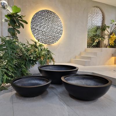 China Bowl Shape Black Fiberglass Plant Pots - 30-40 Day Production, Custom Sizes & Finishes for Indoor/Outdoor Gardens for sale