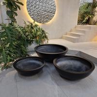 China Bowl Shape Black Fiberglass Plant Pots - 30-40 Day Production, Custom Sizes & Finishes for Indoor/Outdoor Gardens for sale