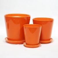 China QUANGUI QG-CM001 Orange Ceramic Flower Pot with Drainage Holes - Small Round Indoor Plant Container for sale