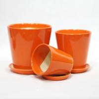 China QUANGUI QG-CM001 Orange Ceramic Flower Pot with Drainage Holes - Small Round Indoor Plant Container for sale