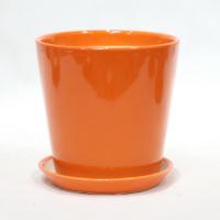 China QUANGUI QG-CM001 Orange Ceramic Flower Pot with Drainage Holes - Small Round Indoor Plant Container for sale