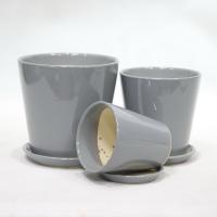 China QUANGUI QG-CM001 Indoor Round Glossy Grey Ceramic Planter with Drainage Holes - Lightweight Modern Design for sale