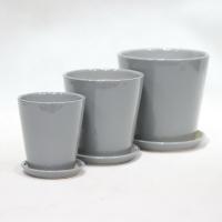 China QUANGUI QG-CM001 Indoor Round Glossy Grey Ceramic Planter with Drainage Holes - Lightweight Modern Design for sale