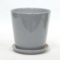 China QUANGUI QG-CM001 Indoor Round Glossy Grey Ceramic Planter with Drainage Holes - Lightweight Modern Design for sale