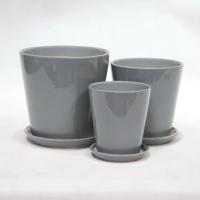 China QUANGUI QG-CM001 Indoor Round Glossy Grey Ceramic Planter with Drainage Holes - Lightweight Modern Design for sale