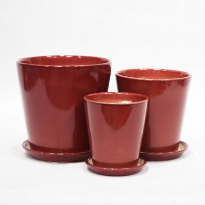China QUANGUI QG-CM001 Modern Gloss Ceramic Flower Pots with Drainage Holes - Small Size Red Glossy Finish for sale