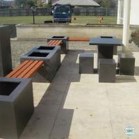 China Grey Outdoor Round Concrete Coffee Table GRC Fiberglass Furniture Durable Weather Resistant for sale