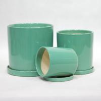 China QUANGUI QG-CM019 Small Green Ceramic Plant Pot with Drainage Hole - Handcrafted Glossy Finish for Indoor Plants for sale