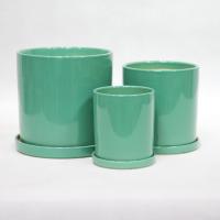 China QUANGUI QG-CM019 Small Green Ceramic Plant Pot with Drainage Hole - Handcrafted Glossy Finish for Indoor Plants for sale