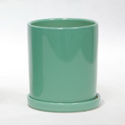 China QUANGUI QG-CM019 Small Green Ceramic Plant Pot with Drainage Hole - Handcrafted Glossy Finish for Indoor Plants for sale