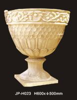 China Natural Sandstone Round Flower Pots 12 Inch Hand Carved Waterproof Fireproof for Indoor Outdoor Garden for sale