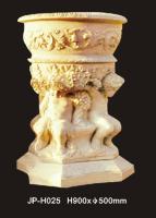 China QUANGUI QG-S009 Large Round Sandstone Flower Pots - Hand-Carved Outdoor Planters with SGS Certification for sale