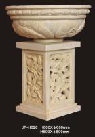 China QUANGUI QG-S009 Large Round Sandstone Flower Pots - Hand-Carved Outdoor Planters with SGS Certification for sale