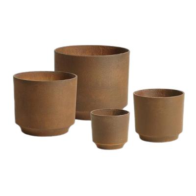 China Round Indoor Outdoor GRC Planter Pots Hand Carved Surface Scrubbed for sale