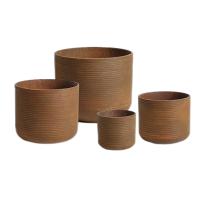 China Round Indoor Outdoor GRC Planter Pots Hand Carved Surface Scrubbed for sale