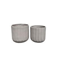 China Fiber Clay Planter Round 350mm 320mm Hand Carved Frost Resistant with Drainage Holes for sale