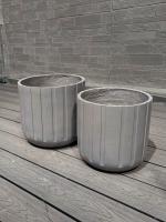 China Fiber Clay Planter Round 350mm 320mm Hand Carved Frost Resistant with Drainage Holes for sale