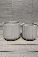 China Fiber Clay Planter Round 350mm 320mm Hand Carved Frost Resistant with Drainage Holes for sale