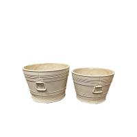 China Fiber Clay Planter 350mm Hand Carved Durable Waterproof Fireproof Outdoor Pot White Custom for sale