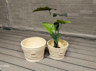 China Fiber Clay Planter 350mm Hand Carved Durable Waterproof Fireproof Outdoor Pot White Custom for sale