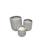 China Frost Resistant Fiber Clay Planter Hand Carved Round 3 Sizes Indoor Outdoor for sale