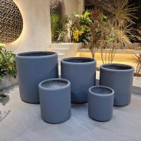China Fiber Clay Planter Modern Cylinder with Drainage Holes 710mm Height Durable Waterproof for sale