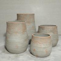 China GRC Cement Planter Pots 43x43x60cm Hand Carved Quadrate Fiber Cement Garden Pots for sale