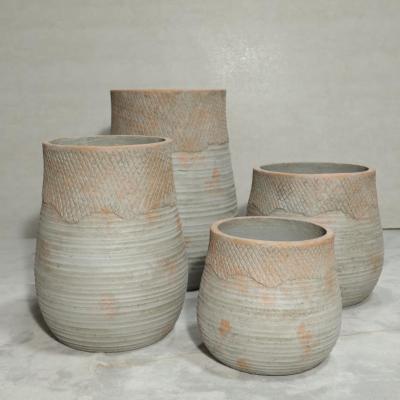 China GRC Cement Planter Pots 43x43x60cm Hand Carved Quadrate Fiber Cement Garden Pots for sale
