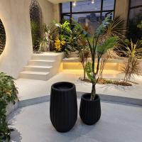 China Fiber Clay Planter D440x390mm Frost-Resistant Round Plant Pot for Indoor Outdoor Garden for sale