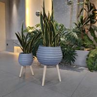 China Fiber Clay Planter Round 7-8 Year Indoor Life Custom Color Hand Carved for sale