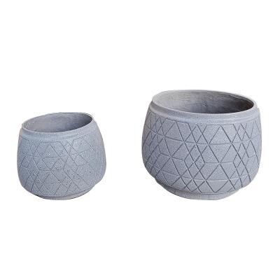 China Quangui Fiber Clay Planter Texture Surface Round Modern Plant Pot Size A D450 H360 for sale