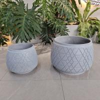 China Quangui Fiber Clay Planter Texture Surface Round Modern Plant Pot Size A D450 H360 for sale
