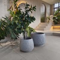 China Quangui Fiber Clay Planter Texture Surface Round Modern Plant Pot Size A D450 H360 for sale