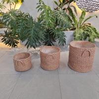 China Fiber Clay Planter 3 Sizes D420 H420 D390 H320 D320 H230 Frost Resistant Hand Carved for sale