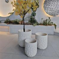 China Round Fiber Cement Planter Pot D380 H410 D290 H350 Texture Surface 7-8 Years Lifespan for sale
