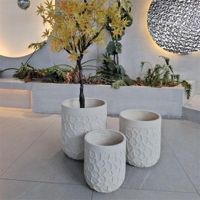 China Round Fiber Cement Planter Pot D380 H410 D290 H350 Texture Surface 7-8 Years Lifespan for sale
