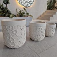 China Round Fiber Cement Planter Pot D380 H410 D290 H350 Texture Surface 7-8 Years Lifespan for sale